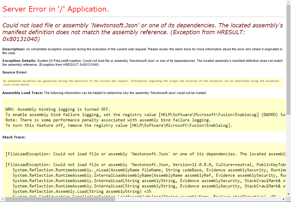 Troubleshooting: The located assembly's manifest definition does not match the assembly ...